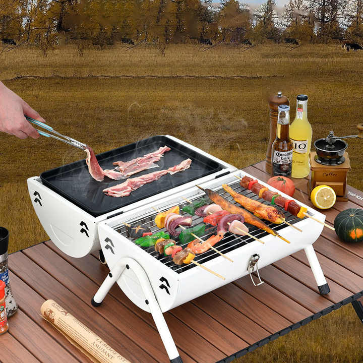 Barrel Charcoal Grill with Offset Smoker Double Sided Cooking Area ...