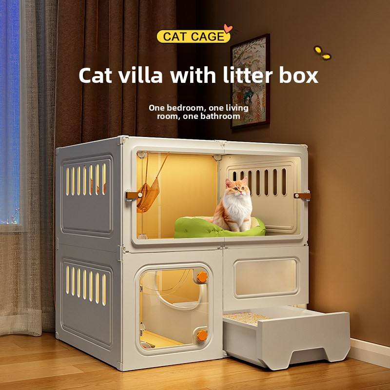 Cat Villa Integrated Toilet Cat House & Cage Large Space Open Cage ...