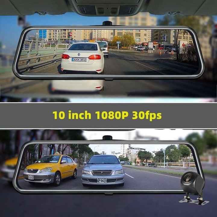 9.66-Inch Touch Screen Rearview Mirror Dual Lens Car DVR Recorder Dash Cam with IPS Streaming ...