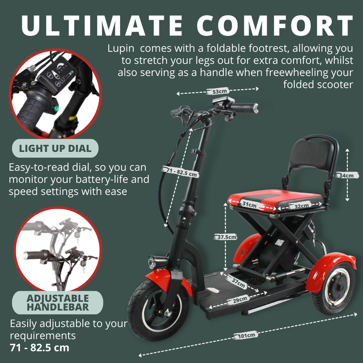 Folding Electric Mobility Scooter - 3 Wheel, Dual Motor