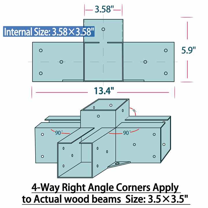 Outdoor Pergola Bracket 4X4 6X6 Angle Connector Gazebo t DIY 4 Way Beam ...
