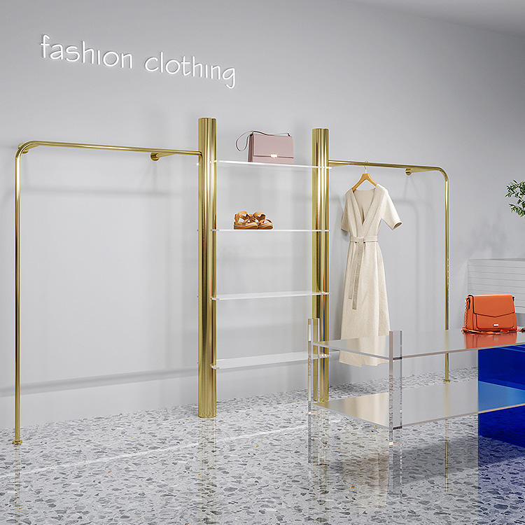 Modern Space Saving Gold Clothing Display Rack Boutique Clothes Display ...