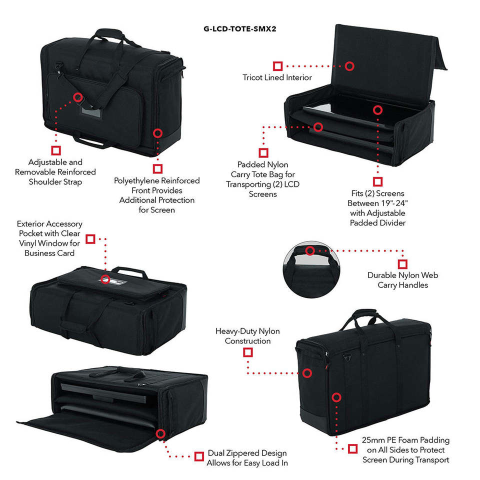 Professional Multi-Screen Transport Case Padded Tote with Dividers for ...