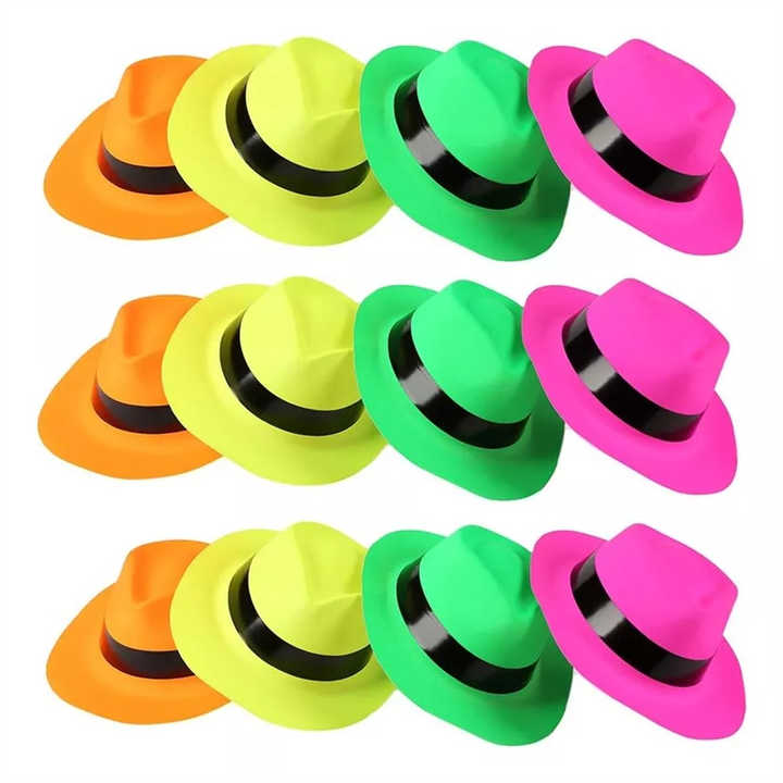 Neon Mafia Style Gangster Fedora Hats for Halloween Party