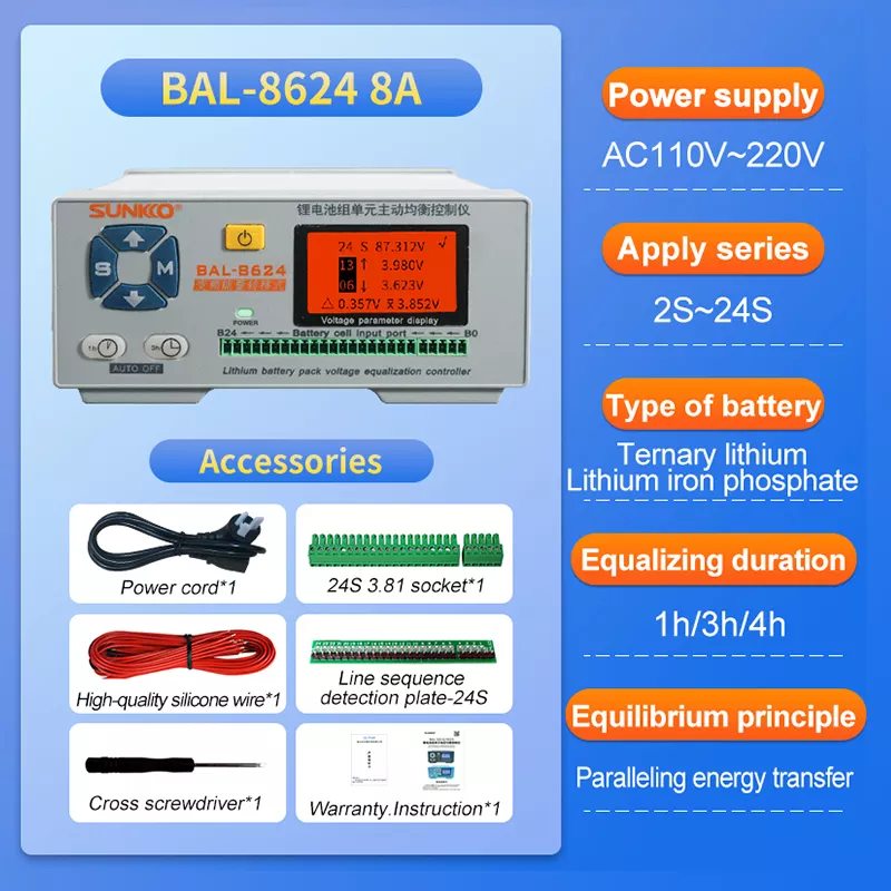 Active Balancer Sunkko BAL-8624 2S~24S 8A Battery Voltage Analyzer Balancer Products from Hunan ...
