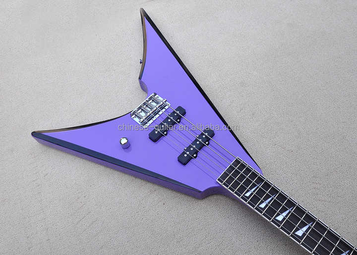Wholesale Electric Bass Guitar V Shape Purple 4 Strings