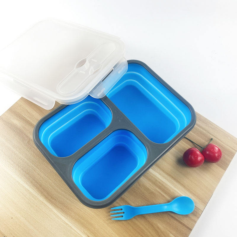 Silicone Eco-Friendly Foldable Microwave 3 Compartment Lunch Boxes with ...
