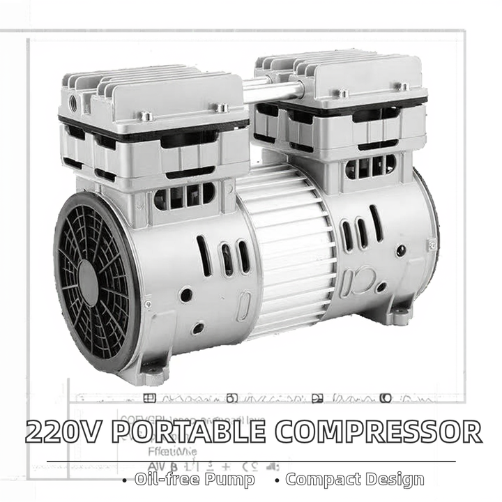 Portable 750W Piston Compressor Pump 220V Oil-Free Air Machine for Home ...