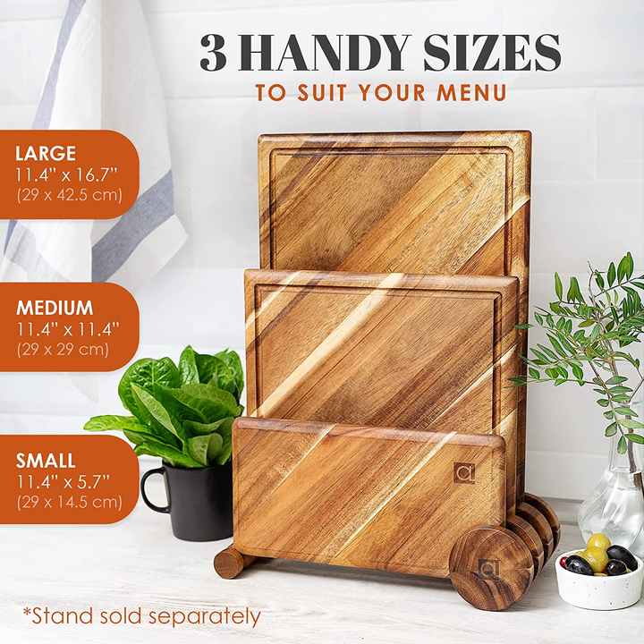 Wood Cutting Board Set with Juice Groove 3 Pieces Set Acacia Wood ...