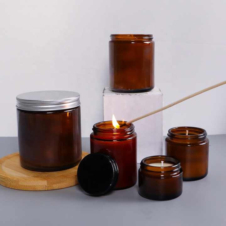 250ml Dark Amber Glass Candle Jar with Lid - Perfect for Home Decor