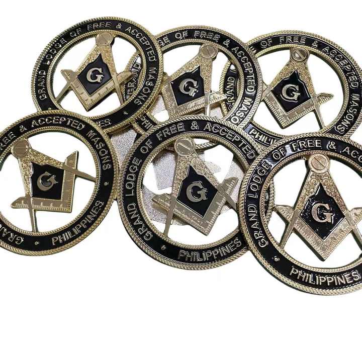 Round Embossed Masonic logo Metal Car Badge Accepted Masons Car Emblem ...
