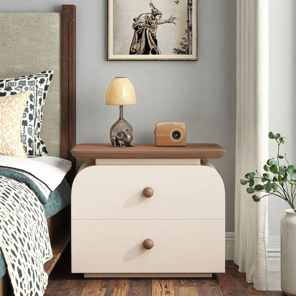 Tuochen Small Bedroom Bedside Table Medieval Cream Style 2 Drawers No ...