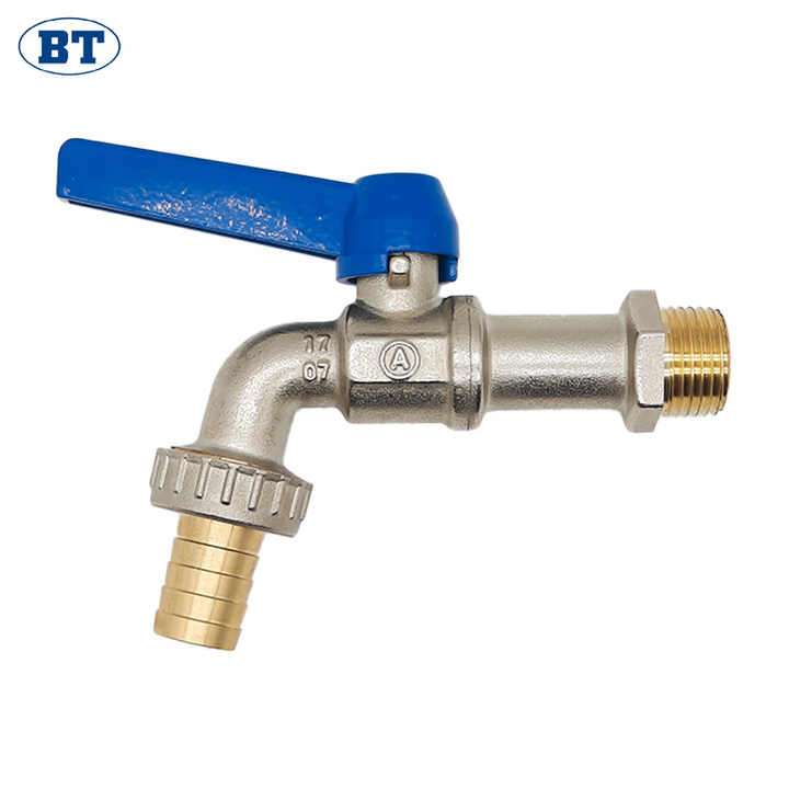 Brass Angled Ball Hose Tap, Male with Blue Lever, Nickel-Plated ...