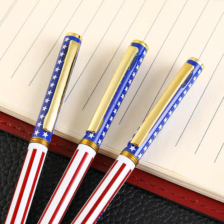 Custom Logo Slim Metal Retractable Ballpoint Pens Patriotic American ...