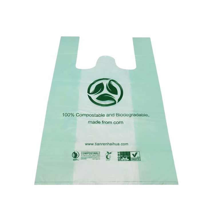 100% Compostable Corn Starch Vest Bag Biodegradable T-Shirt Shopping Bag Grocery Shopping ...