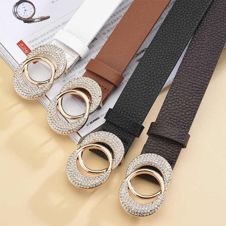 New Arrival Fashion Lady Double Ring Buckle With Rhinestone in Silver ...