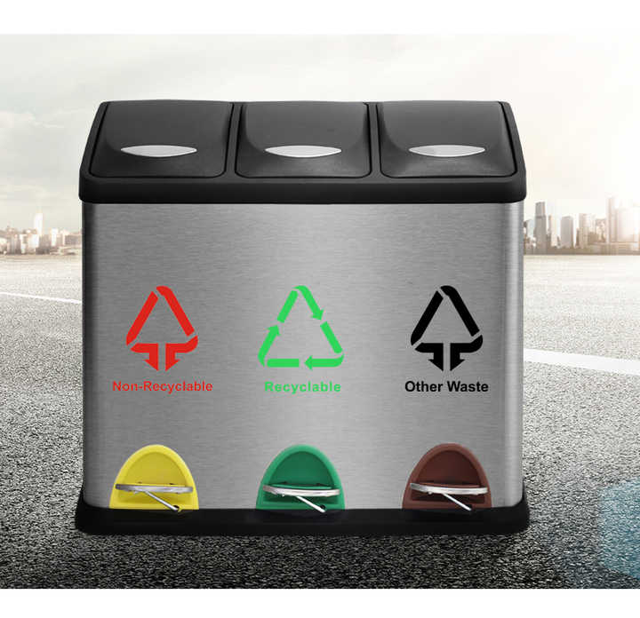3 Compartment Stainless Steel Recycle Bin - 24L Capacity
