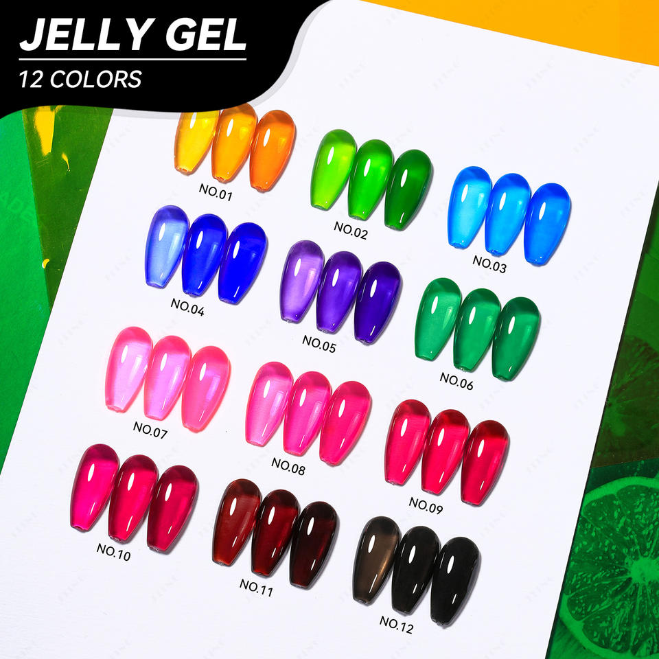 JTING New Trend 12colors Jelly Gel Translucent Neon Color Gel Nail ...