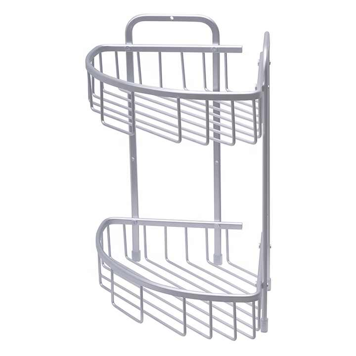 Bath Storage Rack - Dual Tier Aluminium Wall Mounted Shelf