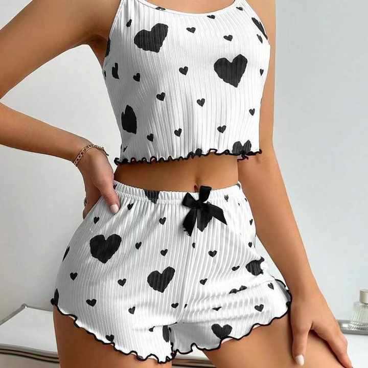 Women's Home Wear Love Printed Halter Shorts - Casual & Sexy
