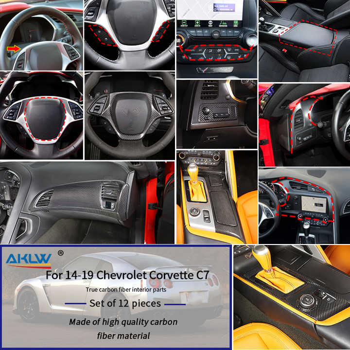 For Corvette C7 Center Console Panel Decorative Cover Real Carbon Fiber ...