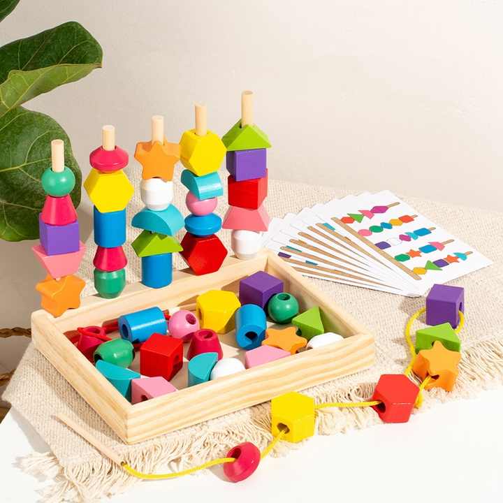 Wooden Sorting Stacking Toys Montessori Bead Sequencing Matching Set ...