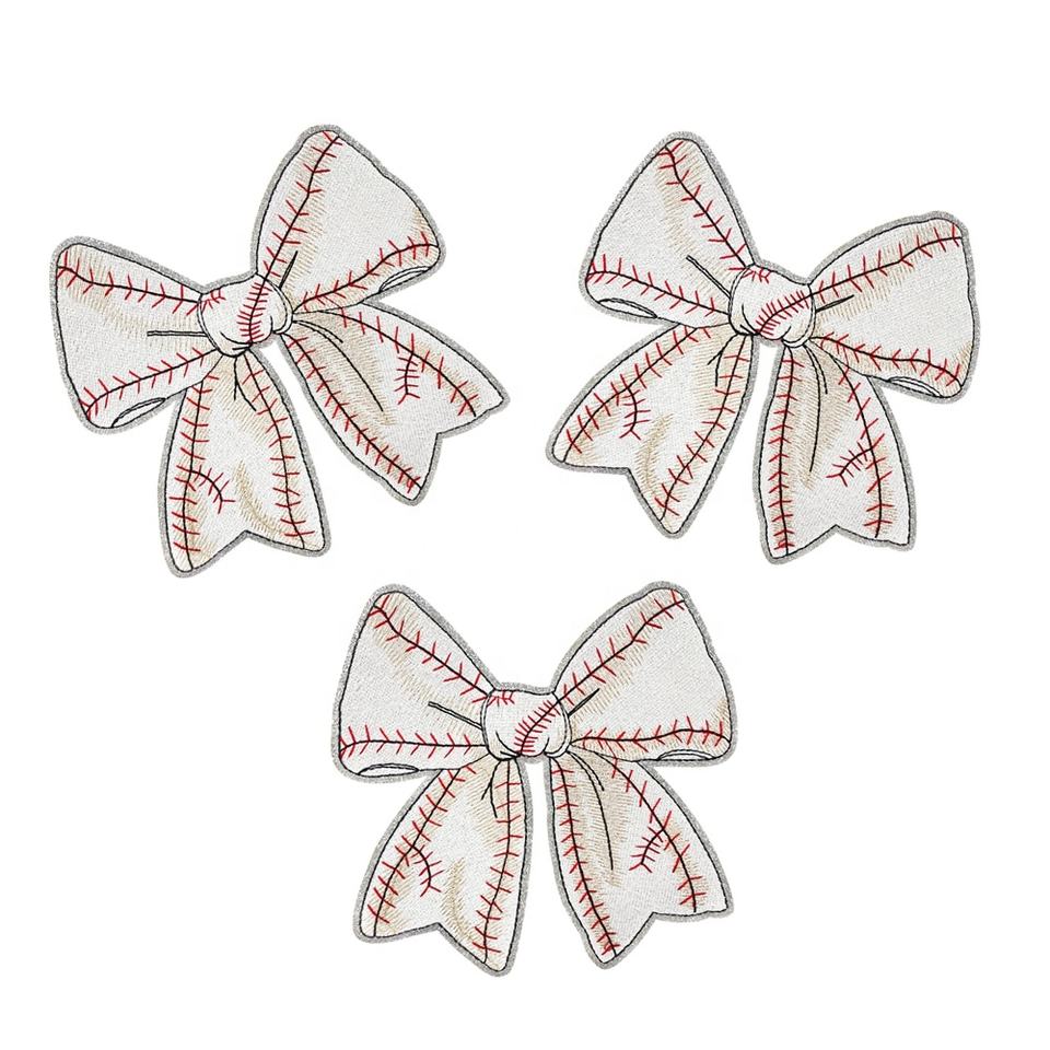 6.6inch Wholesale Silver Glitter Embroidered Bow Patch Baseball Bow ...