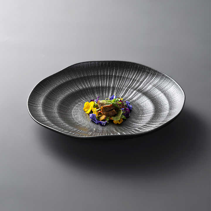 Luxury Dinnerware Supplier Large 12'' Stone Black Ceramic Irregular ...