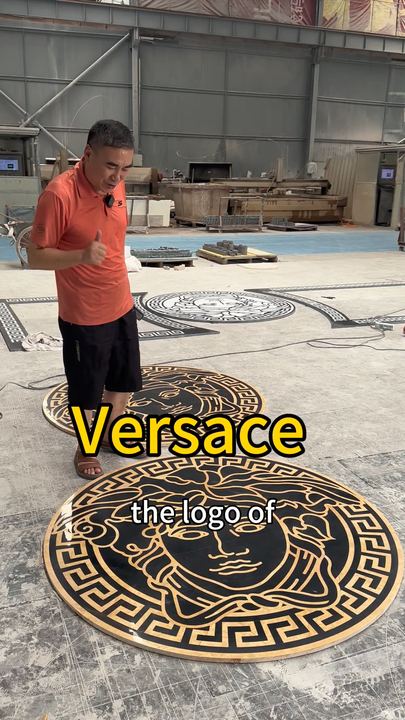 logo brand plate natural marble waterjet pattern for Luxury store floor ...
