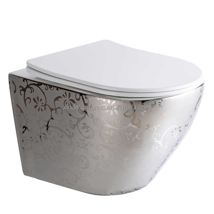 Silver Drawing Pattern Modern Home Bathroom Ceramic Rimless Wall ...