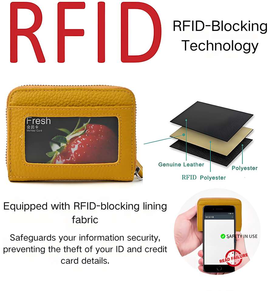 RFID Genuine Leather Credit Card Holder with Zipper Closure Ample Slots ...