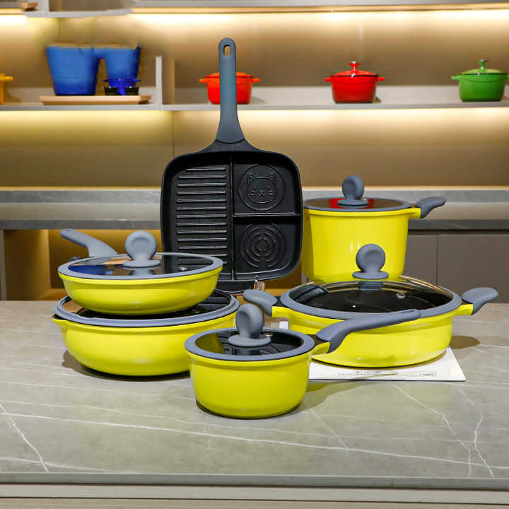 2025 High Grade Cookware Set Non Stick Cast Iron Grey Color Enamel Soup ...
