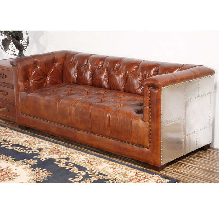 Couch with Rivets - Vintage Bright Surface Leather Sofa