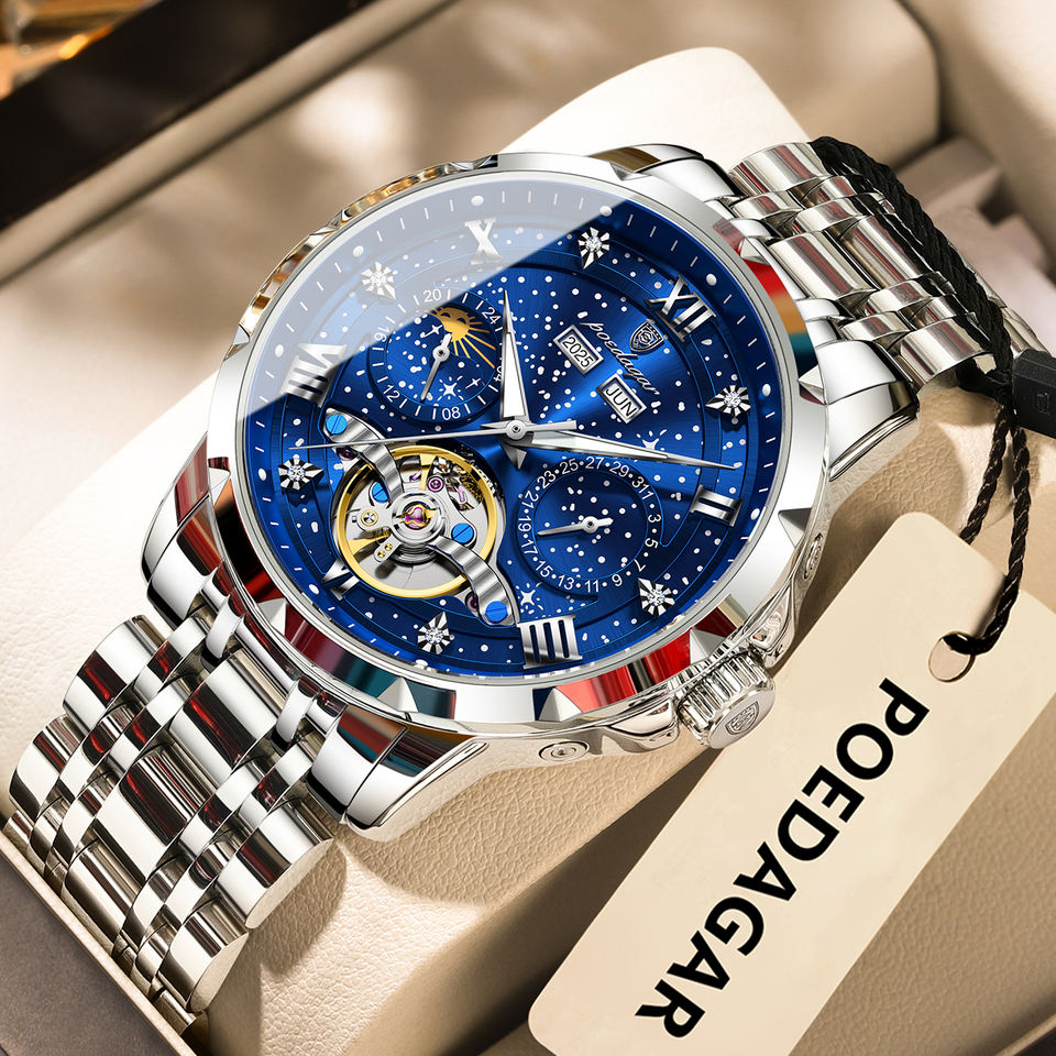POEDAGAR 1420 Stainless Steel Tourbillon Automatic Movement 30M ...