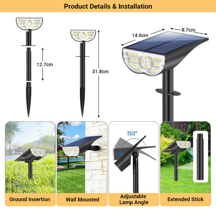 5 Modes 56 LEDs Solar Powered IP65 Outdoor LED Landscape Spotlights ...