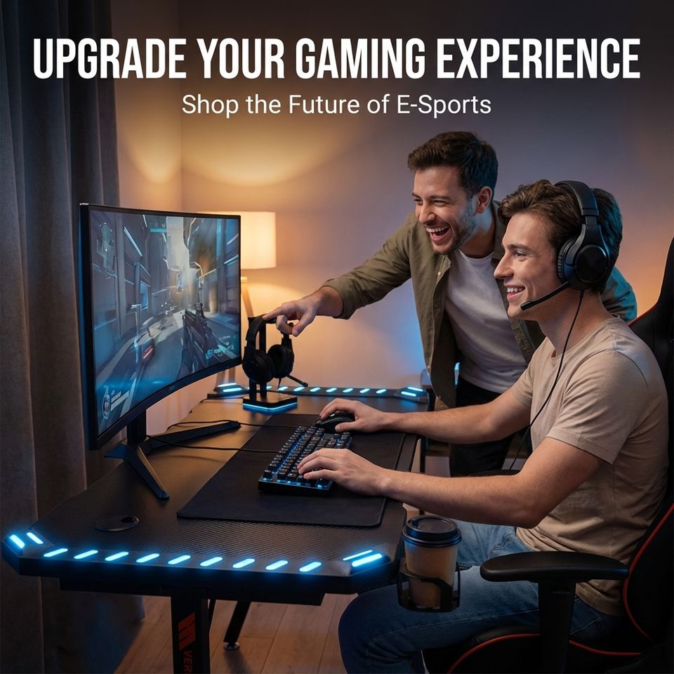 New Model RGB Computer Desk with LED Lights Adjustable Height Gaming ...
