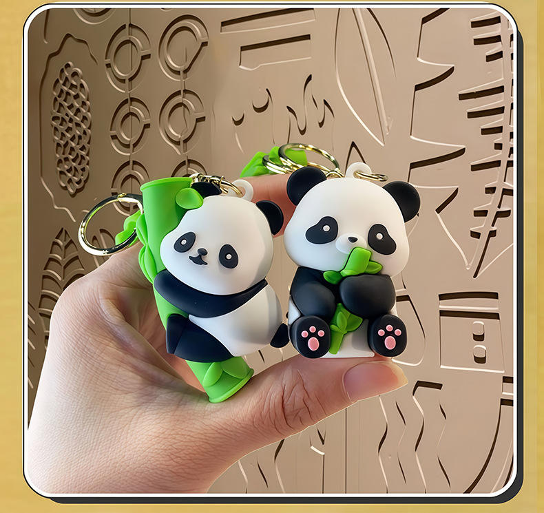 Cute 3D Panda Keychain with Bamboo Strap Cartoon Panda Charm Bag ...