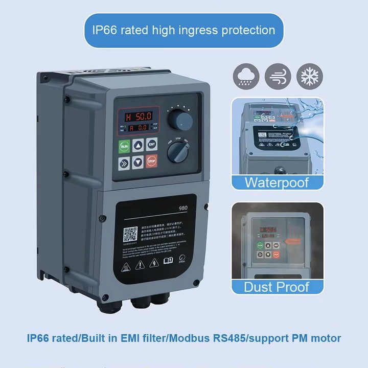 Waterproof IP66 3 Phase 380V VFD Inverter AC/DC Input 7.5KW Vfd ...