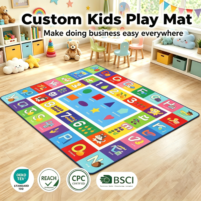Custom Kids Play Mat Alphabet Number Learning - Non Slip Educational ...