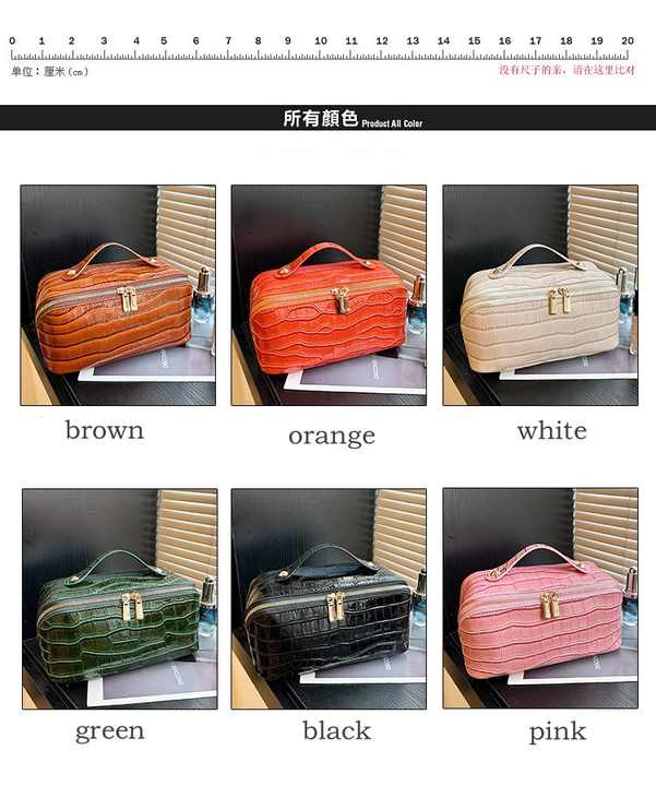 Pink Crocodile Pattern Women'S Leather Portable Waterproof Cosmetic Bag ...