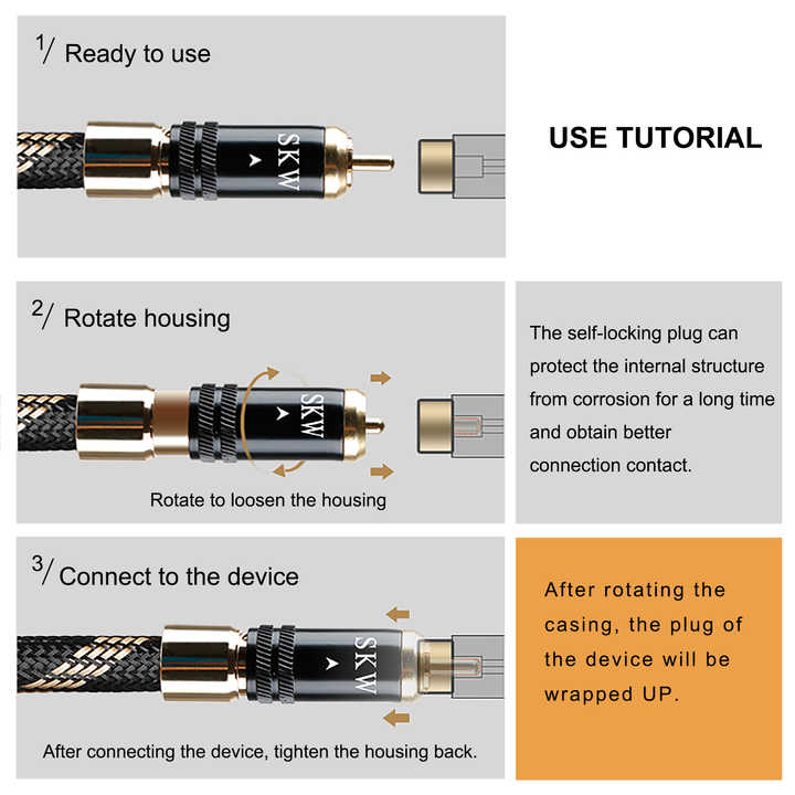SKW Audiophiles Lock RCA Cable 2RCA Male to 2RCA Male HiFi System ...