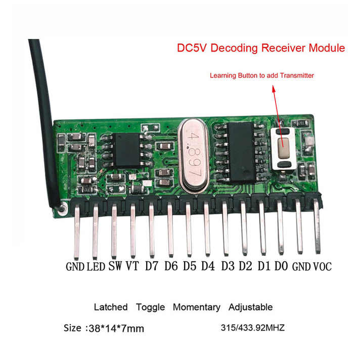 Wireless 8 Channels Receiver Module - Learning & Fixed Code