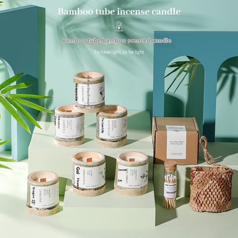Creative Bamboo Cup Soy Wax Aroma Candle Handmade Gift Set for ...
