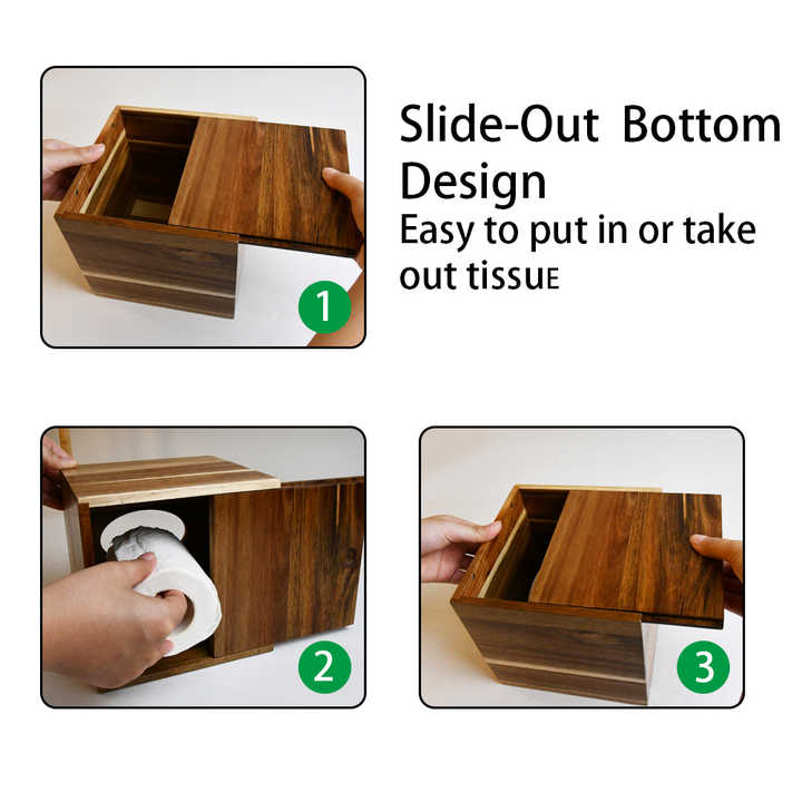 Acacia Tissue Box Cover with Slide-Out Bottom Tissue Box Cover Square ...