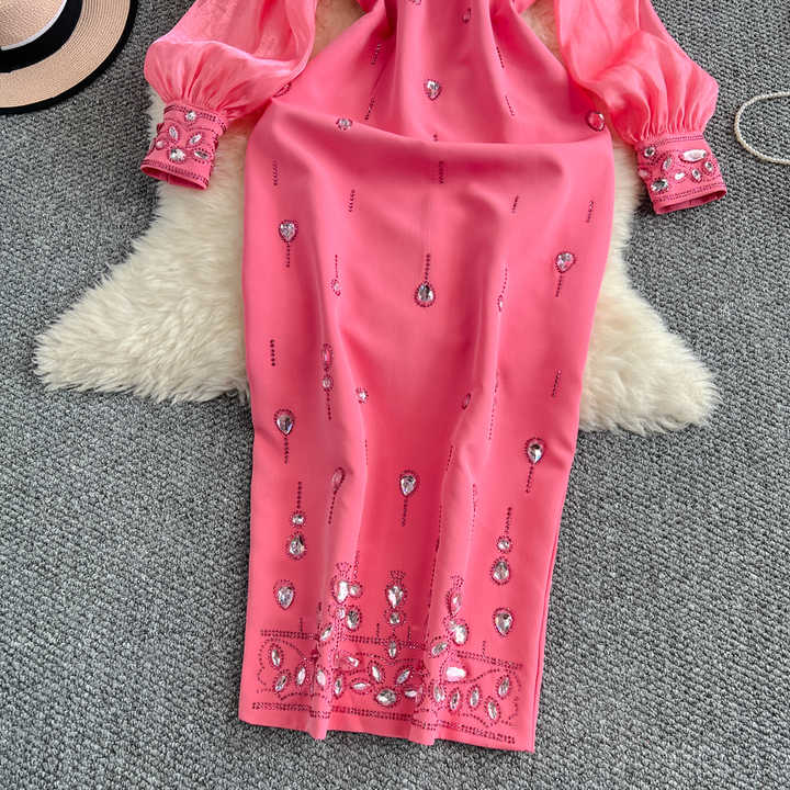 Dress for Women Diamond studded Slim Fit French Lantern Sleeves ...