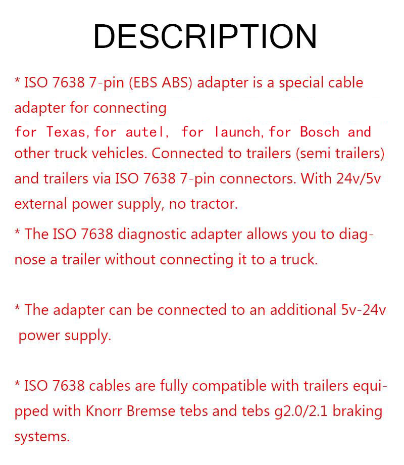 Adapter cable EBS ISO 7638 OBD2 for Delphi Trailer Diagnostic