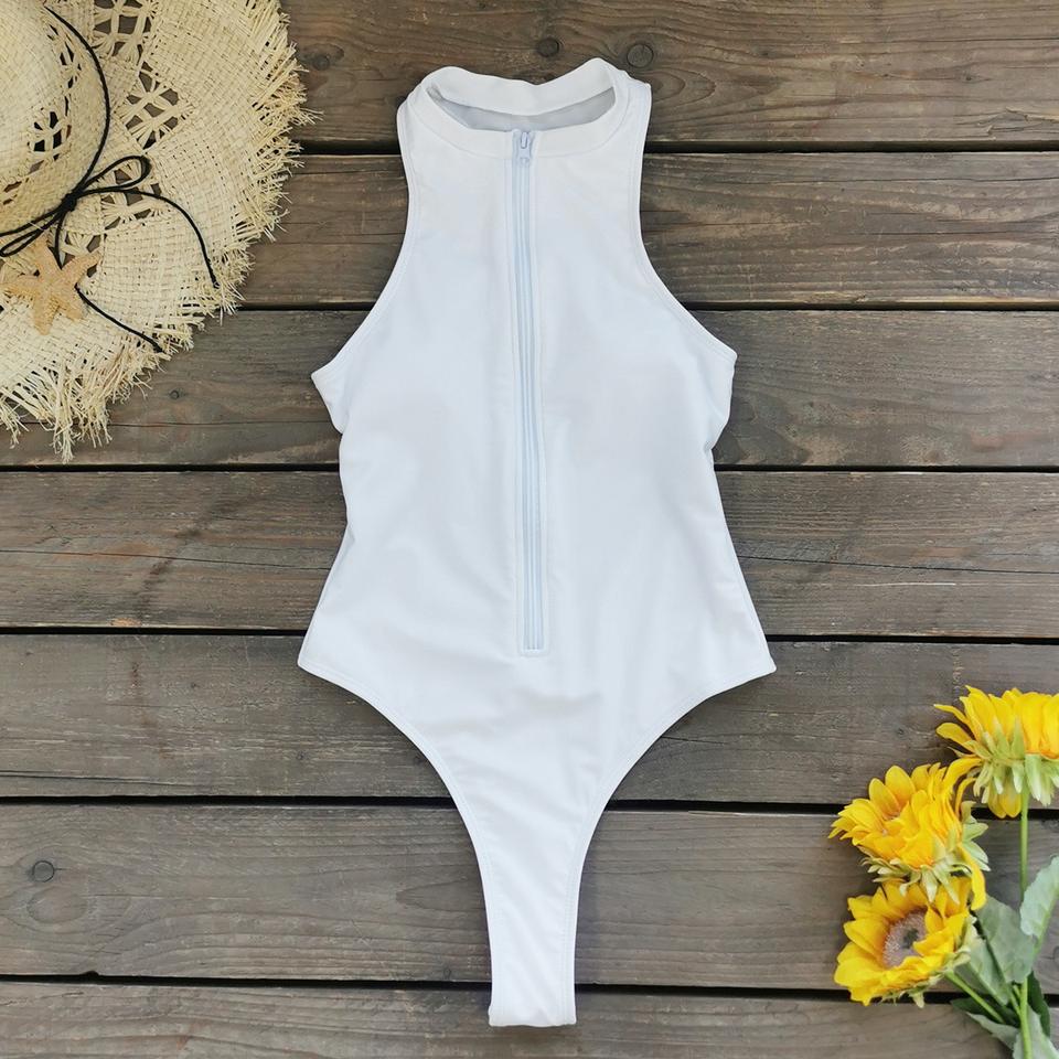 Custom Logo Women’s Zip up Back Hollow Out Sleeveless One Piece Thong ...