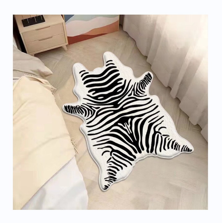 Small Cartoon Area Rugs Cute zebra Irregular Shape Home Decora Faux Fur ...