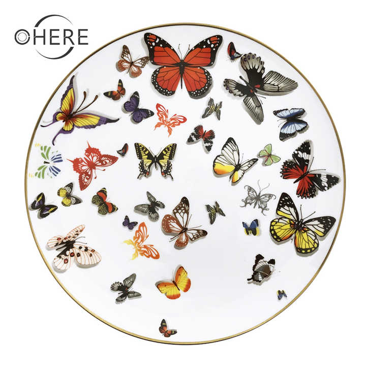 Ohere Premium Bone China Dinner Plate Set Colorful Butterfly Bone China ...