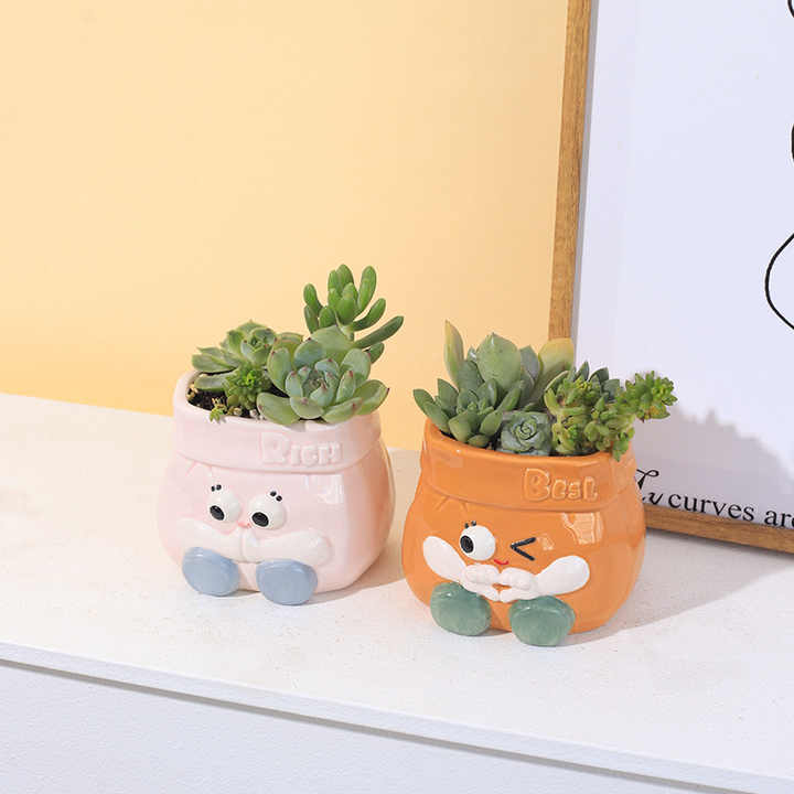 Modern Cute Mini Desktop Gardening Ceramic Flower Pot Creative Fleshy ...